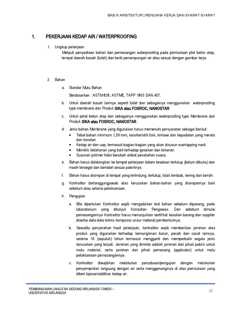 Contoh RKS Waterproofing | PDF