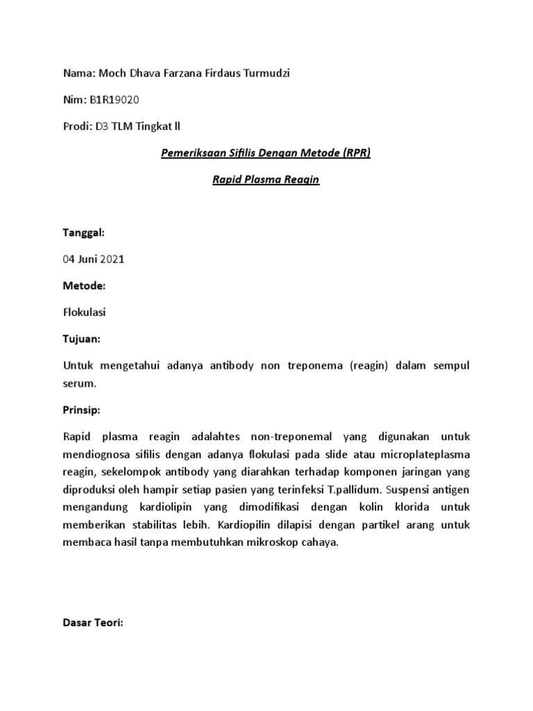Pemeriksaan Sifilis (RPR) | PDF