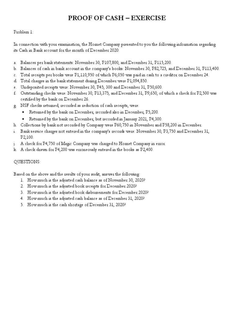 4 - Proof of Cash - Problems | PDF | Cheque | Deposit Account