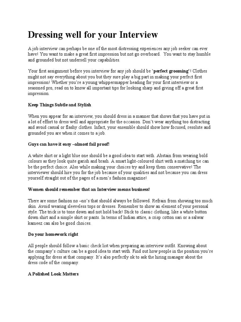 Dressing Well For Your Interview | PDF | Human Appearance | Clothing