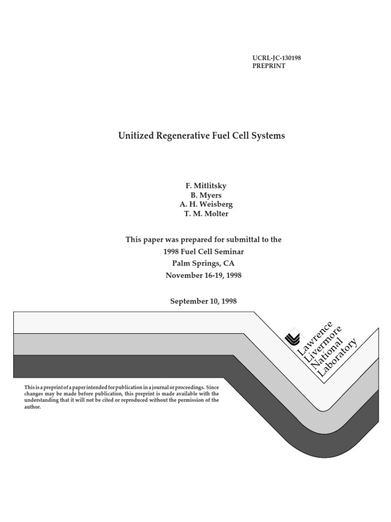 Unitized Regenerative Fuel Cell Systems | Download Free PDF ...