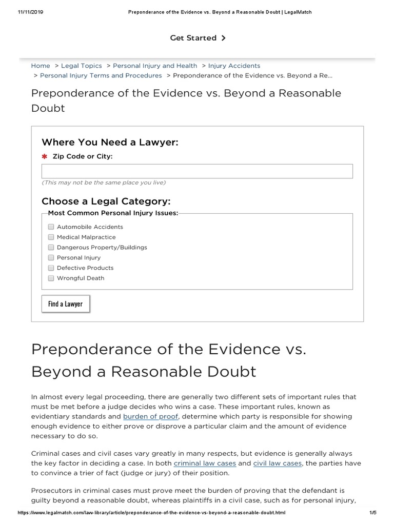 Preponderance of The Evidence vs. Beyond A Reasonable Doubt ...
