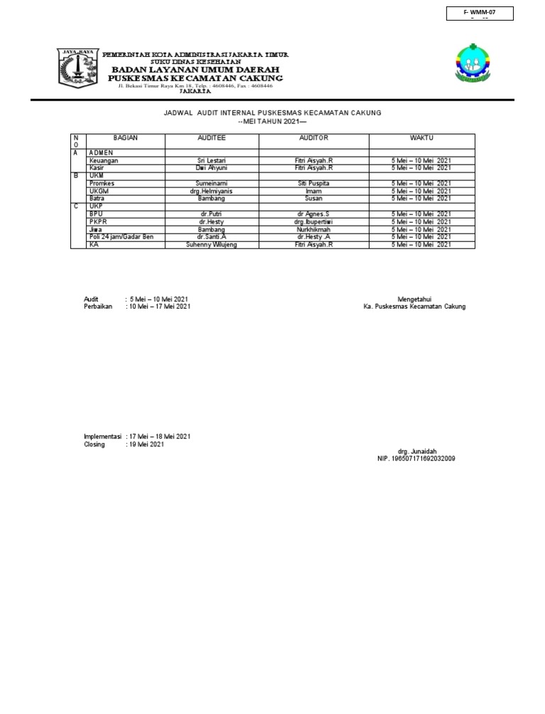 Form Jadwal Mei 2021 | PDF