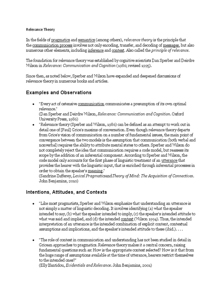 Examples and Observations: Relevance Theory | PDF | Relevance ...