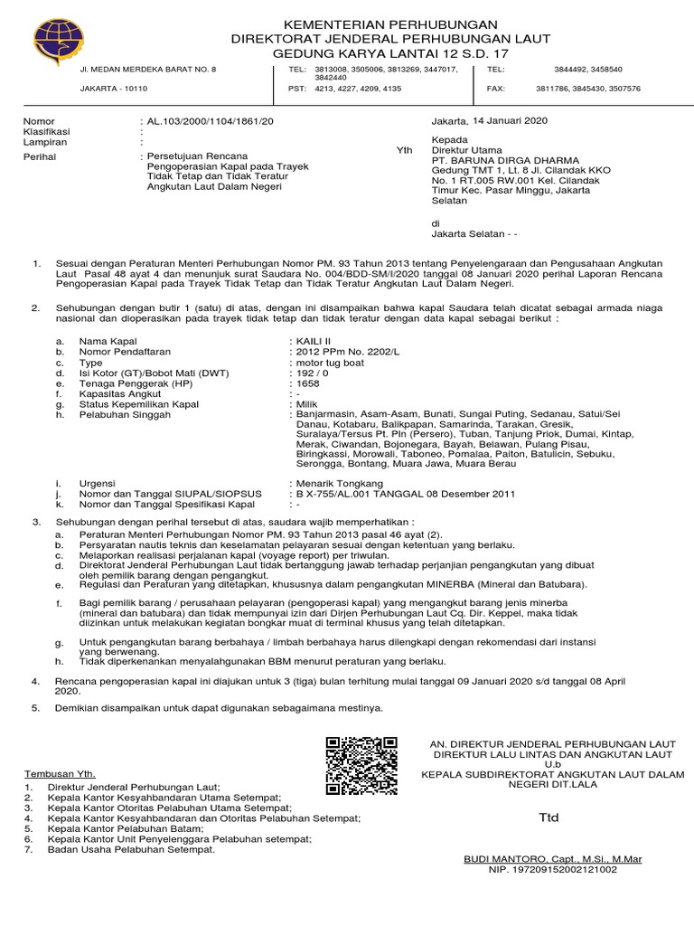 Rencana Pengoperasian Kapal pada Trayek Tidak Tetap dan Tidak Teratur | PDF