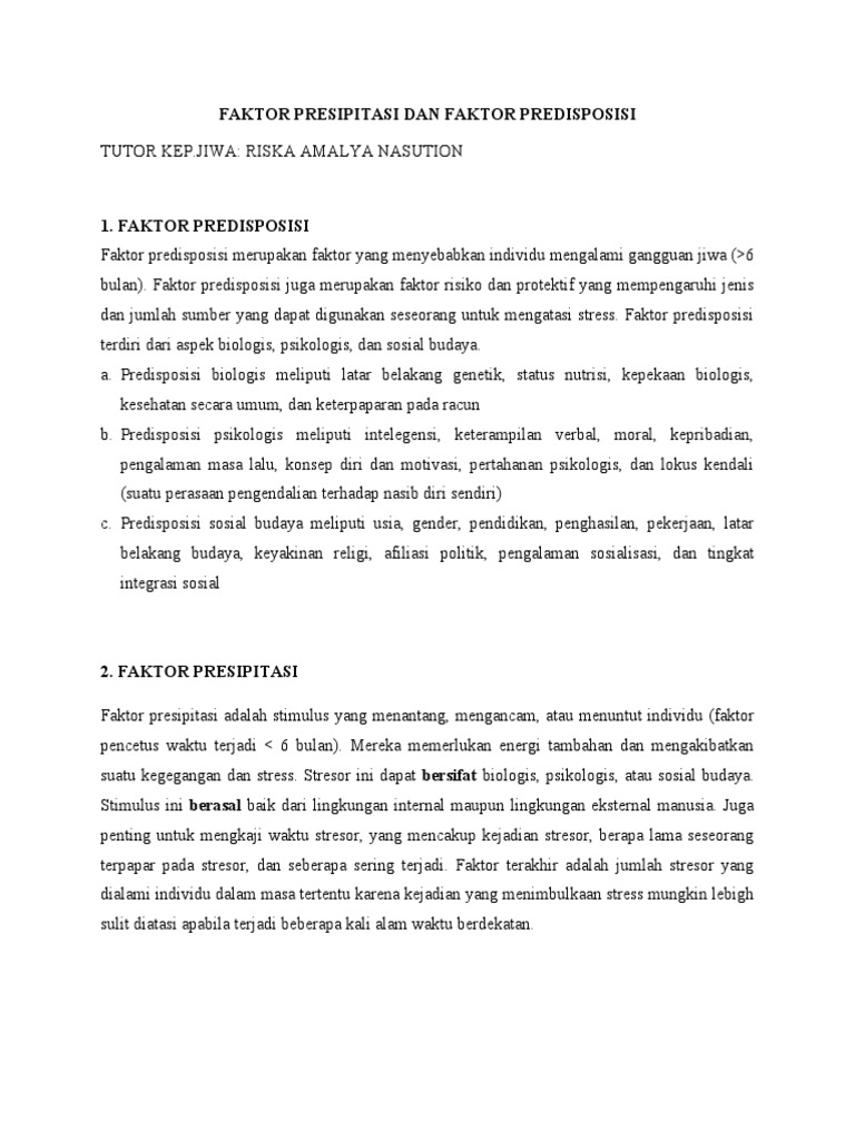 Faktor Predisposisi dan Presipitasi Jiwa | PDF | Pengembangan Diri ...