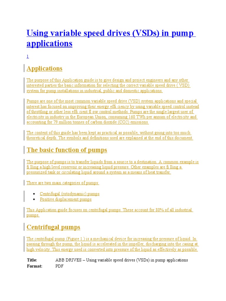 Using Variable Speed Drives (VSDS) in Pump Applications | PDF | Science & Mathematics ...