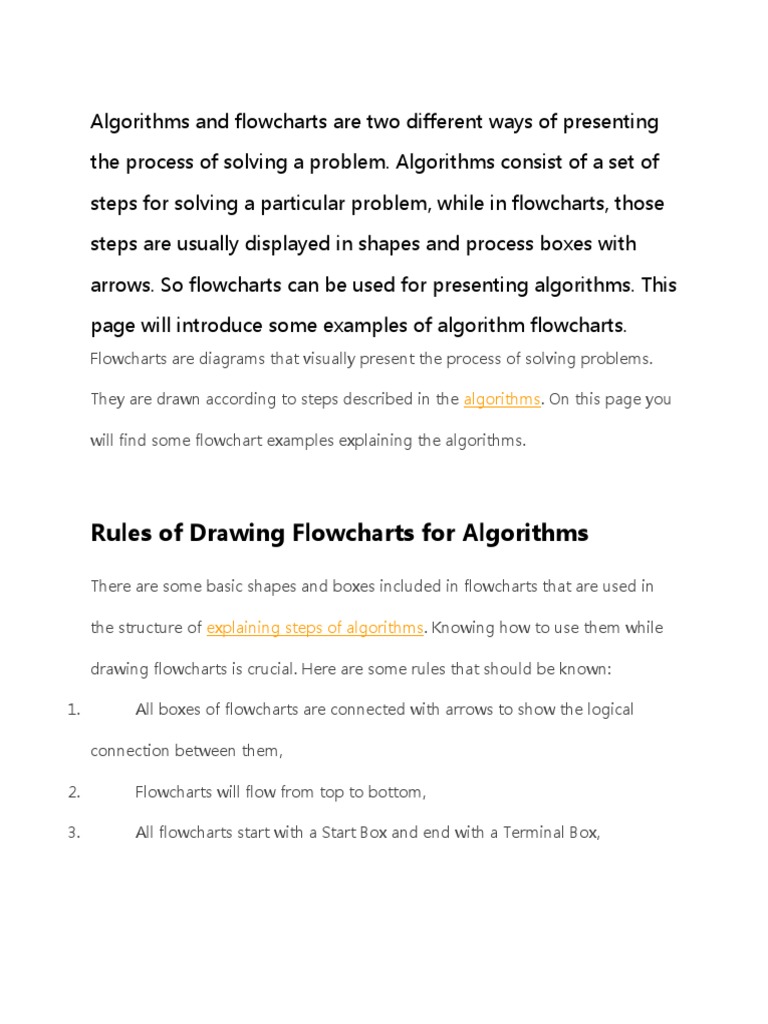 Algorithms and Flowcharts Are Two Different Ways of Presenting The Process of Solving A Problem ...