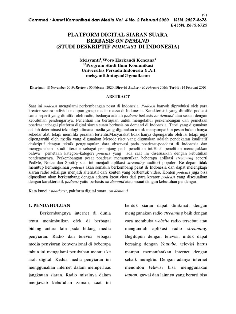 Reverensi 2 Platfrom Digital Podcast Di Indonesia | PDF