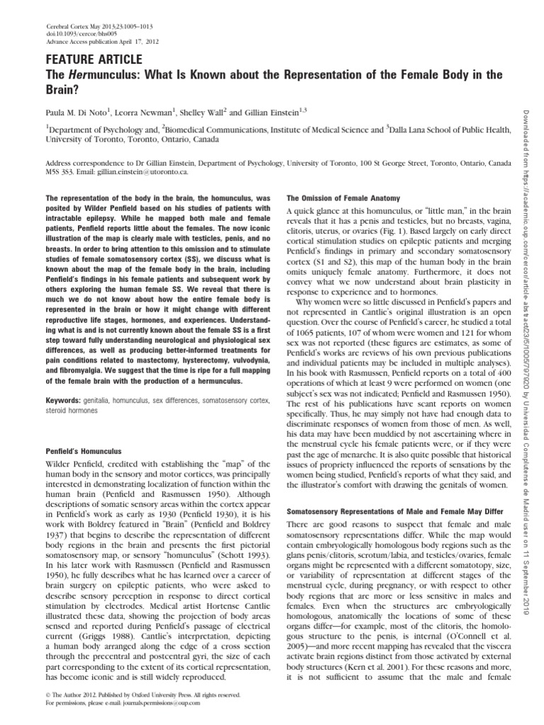 Female Sensory Homunculus Insights | PDF | Clitoris | Insular Cortex