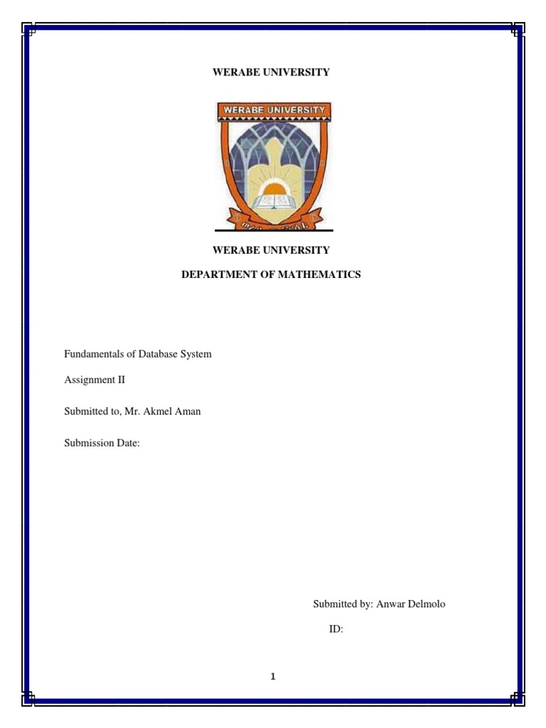 Werabe University: Fundamentals of Database System Assignment II | PDF | Databases | Data