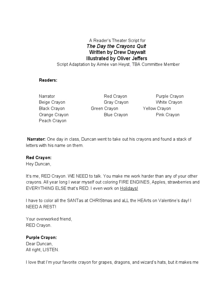 Reader's Theater Script: Crayons' Letters | PDF | Home & Garden