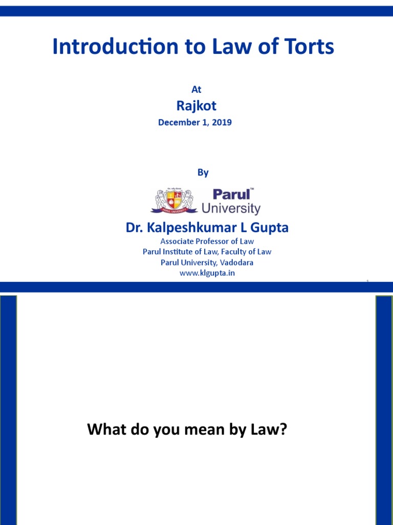 An Introduction to the Law of Torts: Key Concepts Discussed in Dr ...