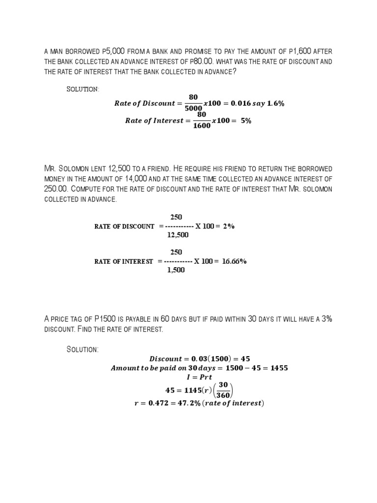 Discount Solved Problem (Simple Interest) | PDF | Interest | Money