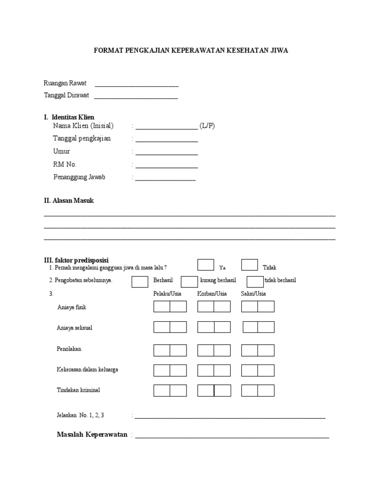 Format Pengkajian Asuhan Keperawatan Jiwa (RSJ Tampan) LAMP 1 | PDF