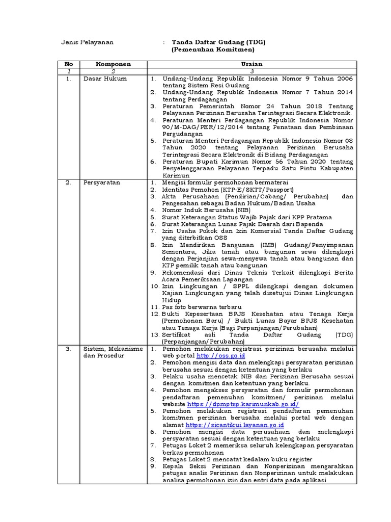 F2. SOP-REV - Nov2020 - Tanda Daftar Gudang (TDG) | PDF