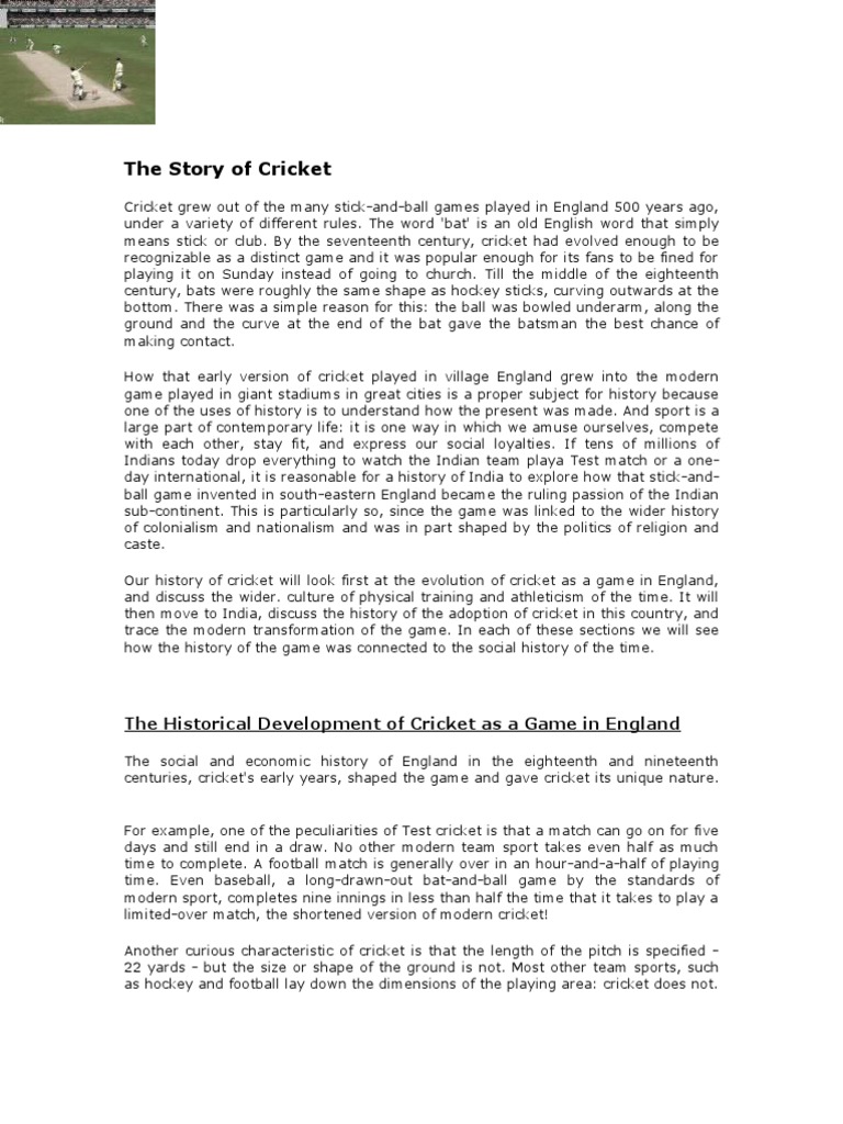 The Historical Development of Cricket as a Game in England and its ...