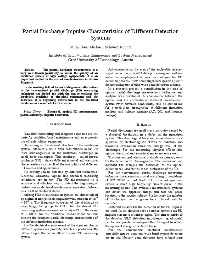 Partial Discharge Impulse Characteristics of Different Detection ...