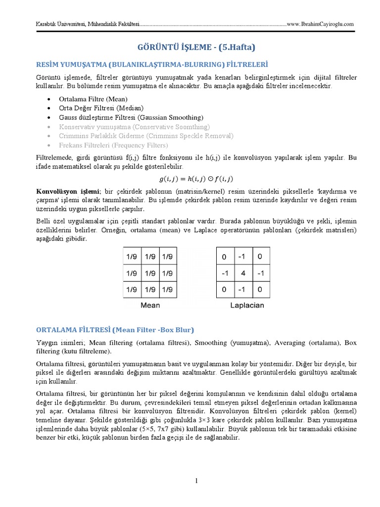 Goruntu Isleme Ders Notlari-5.Hafta | PDF