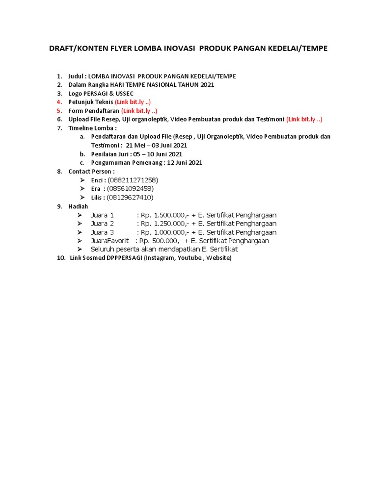 DRAFT Atau Konten Flyer Lomba Inovasi Produk Pangan Kedelai Atau Tempe ...