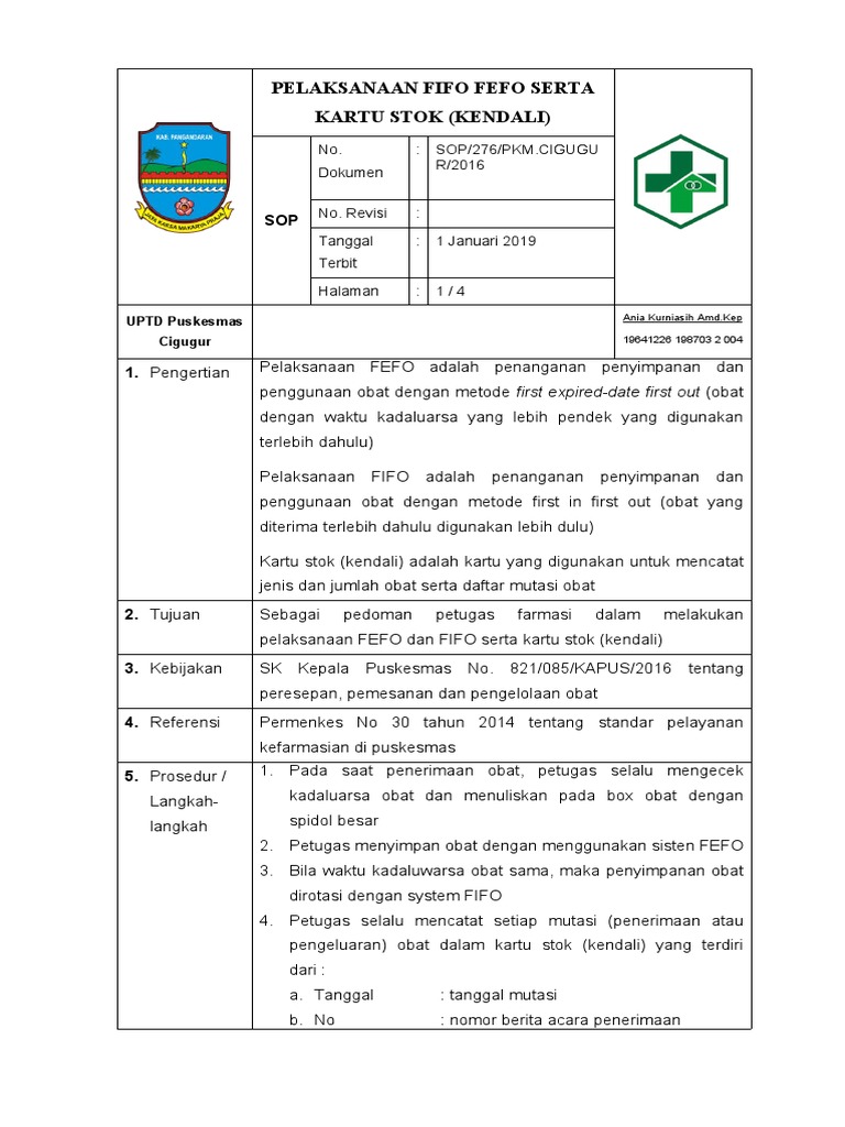 SOP FIFO FEFO & Kartu Stok Obat | PDF