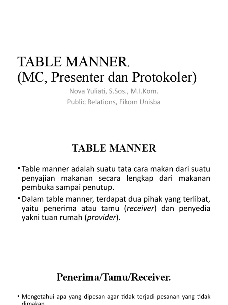Panduan Lengkap Table Manner | PDF | Memasak, Makanan, & Anggur | Gaya ...