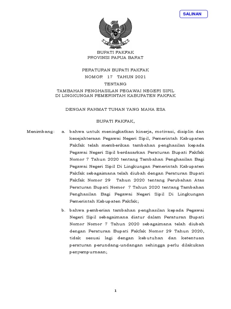 17 - Perbub TPP PNS Tahun 2021 PDF | PDF