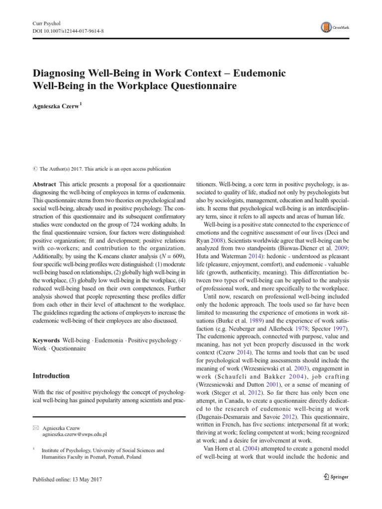 Eudemonic Well-Being Questionnaire for Employees | PDF | Well Being ...