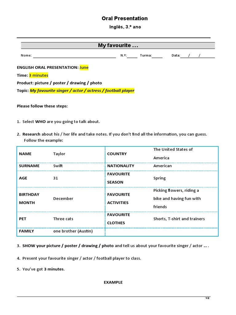 Oral Presentation - My Favourite Singer | PDF