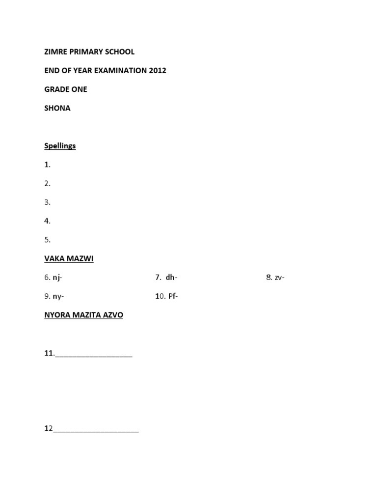 Grade 1 Shona | PDF
