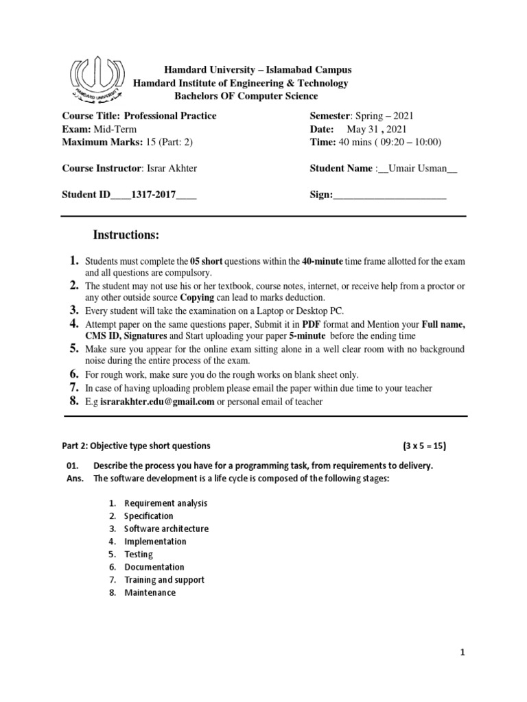 Bscs Viii PP Mid Paper Obj | PDF | Software | Verification And Validation