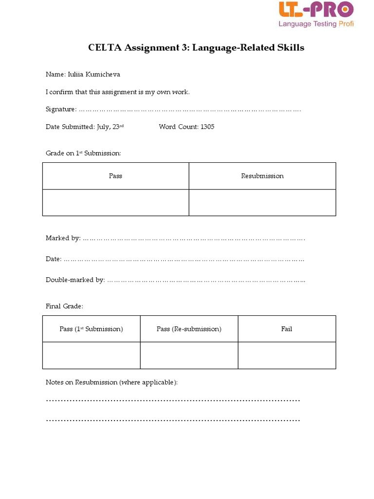 CELTA Assignment 3: Language-Related Skills | PDF | Reading ...