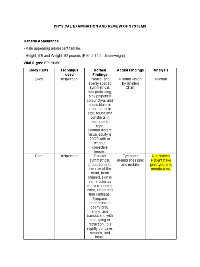 Physical Examination and Review of Systems | PDF | Visual Acuity ...