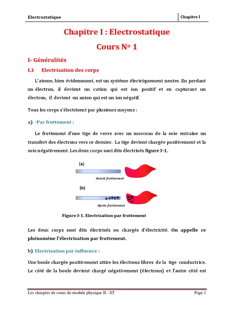 Chapitre I - Cours-N°1 Et Applications | Descargar gratis PDF | Charge électrique | Électrostatique
