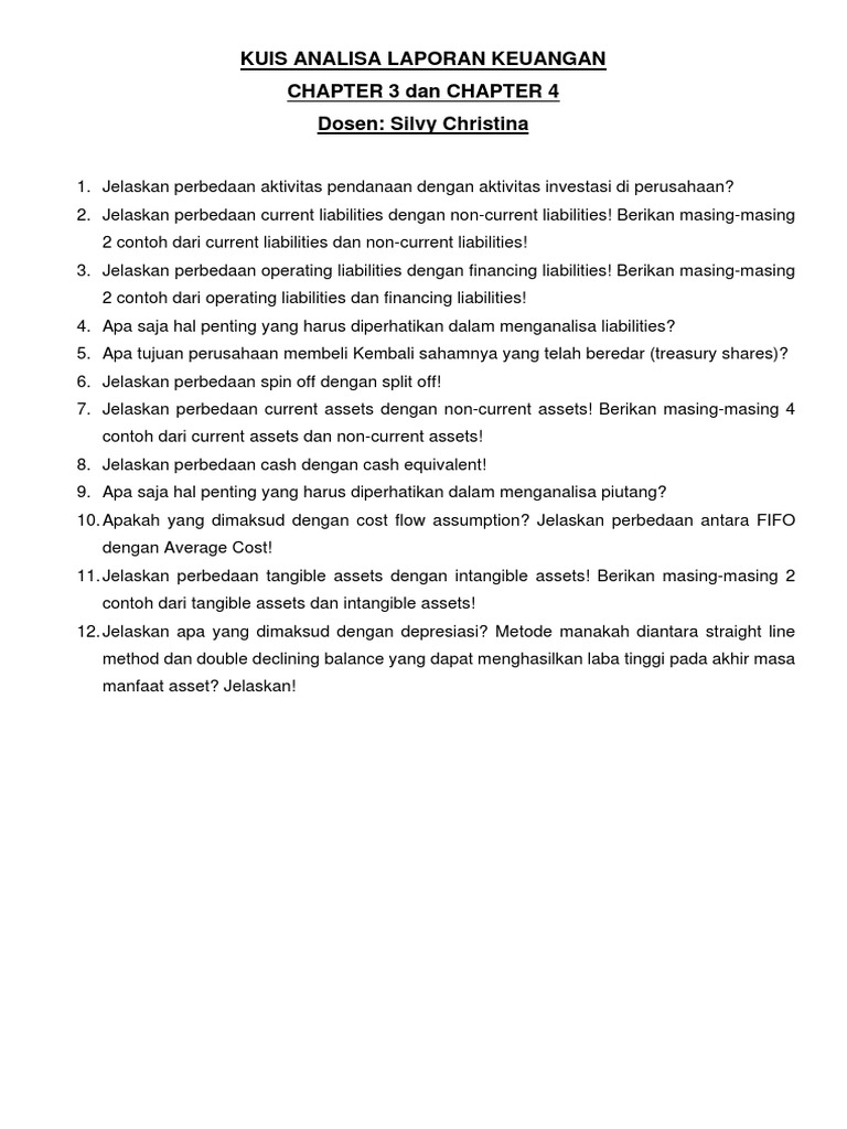 KUIS ALK Chapter 3 Dan Chapter 4 | PDF | Pengelolaan Keuangan & Uang