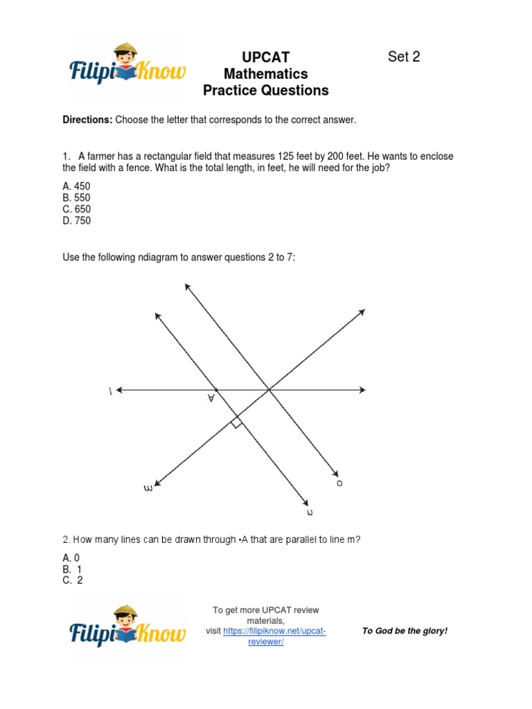UPCAT Mathematics Practice Questions Set 2 | PDF | Triangle ...