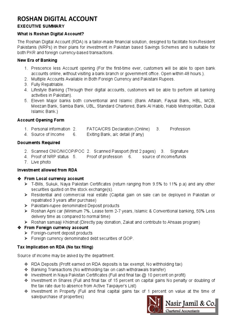 What Is Roshan Digital Account | PDF | Banks | Capital Gains Tax