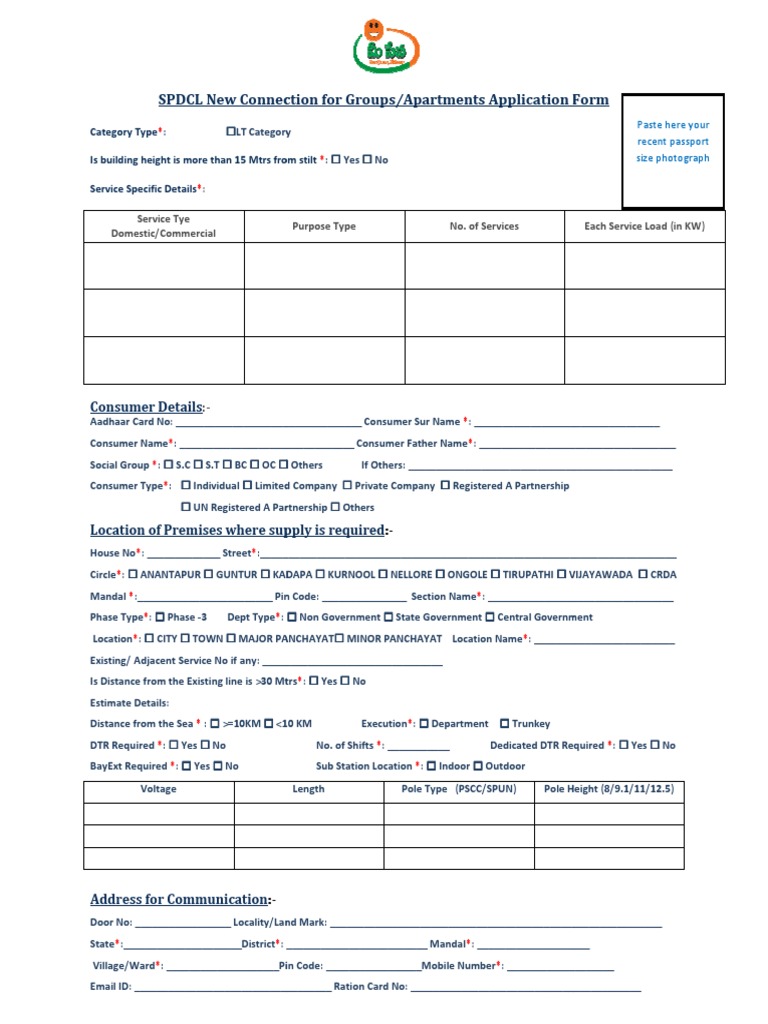 Application Form - New Connection For Groups or Apartments-SPDCL | PDF | Document | Business