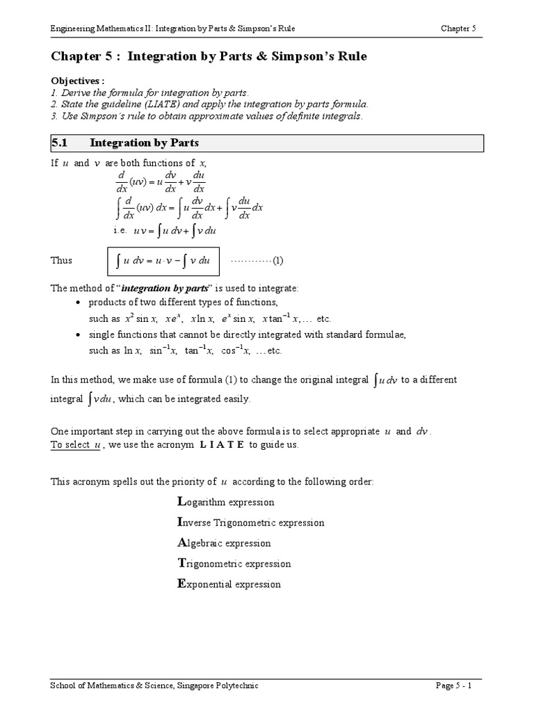LIATE and Simpson's Rule in Integration | PDF | Integral | Calculus