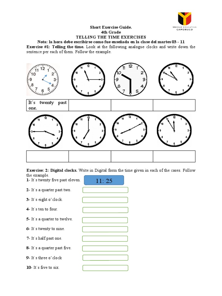 4to Grado Short Exercise Guide Telling The Time | PDF | Foreign ...