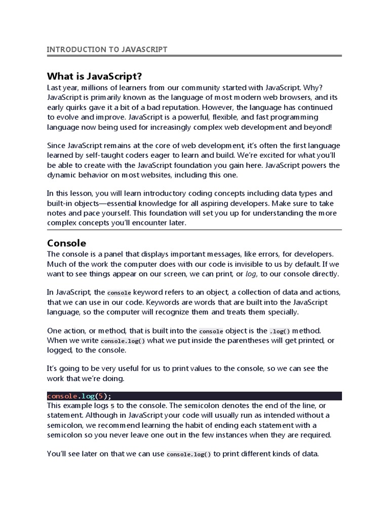 Introduction To Javascript | PDF | Java Script | Data Type
