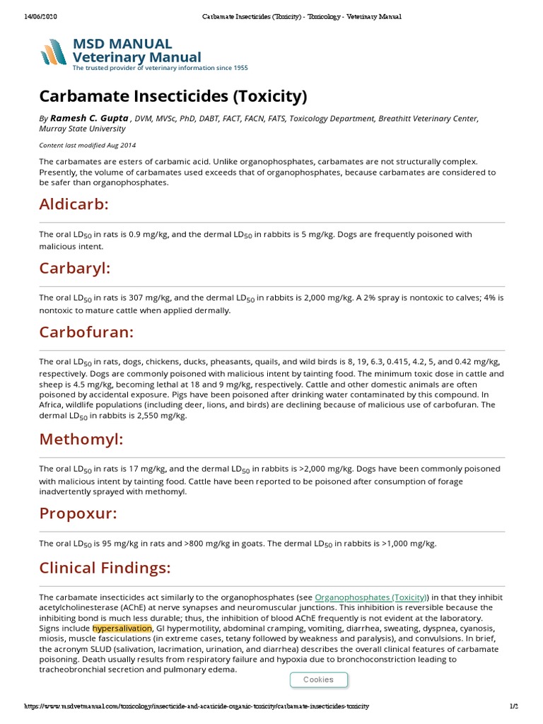 Carbamate Poisoning - MSD | PDF | Toxicology | Functional Group