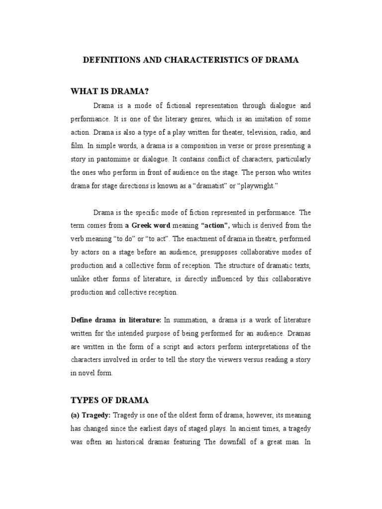 Definitions and Characteristics of Drama | PDF | Play (Theatre) | Theatre