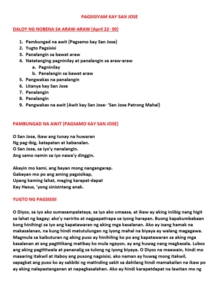 SJP Pagsisiyam Kay San Jose | PDF