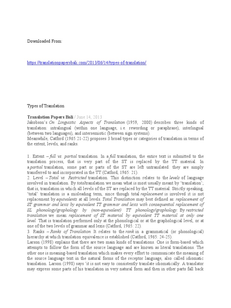 Types of Translation. Translation Papers Bali | PDF | Translations ...