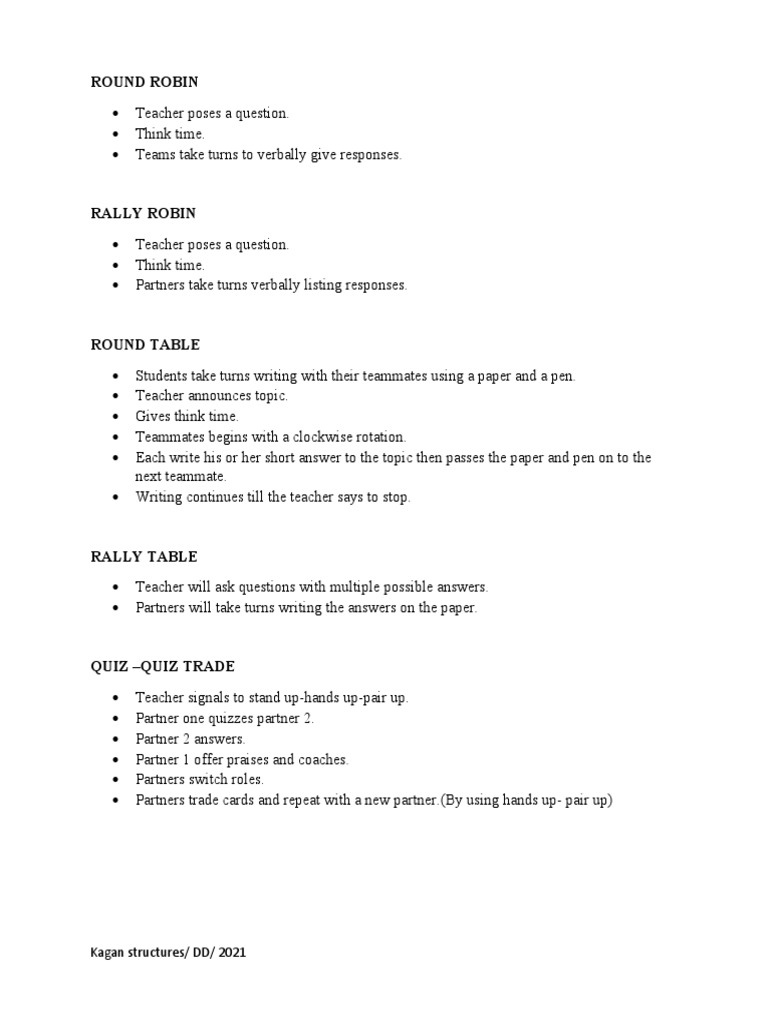 Round Robin: Kagan Structures/ DD/ 2021 | PDF