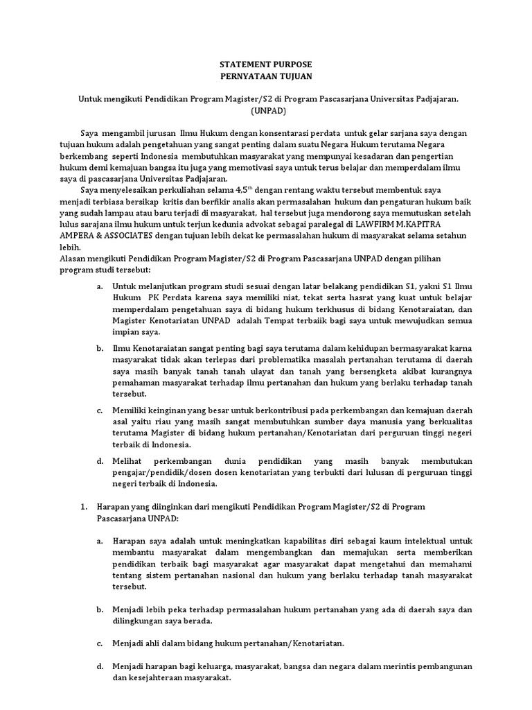 Statement Purpose Unpad | PDF