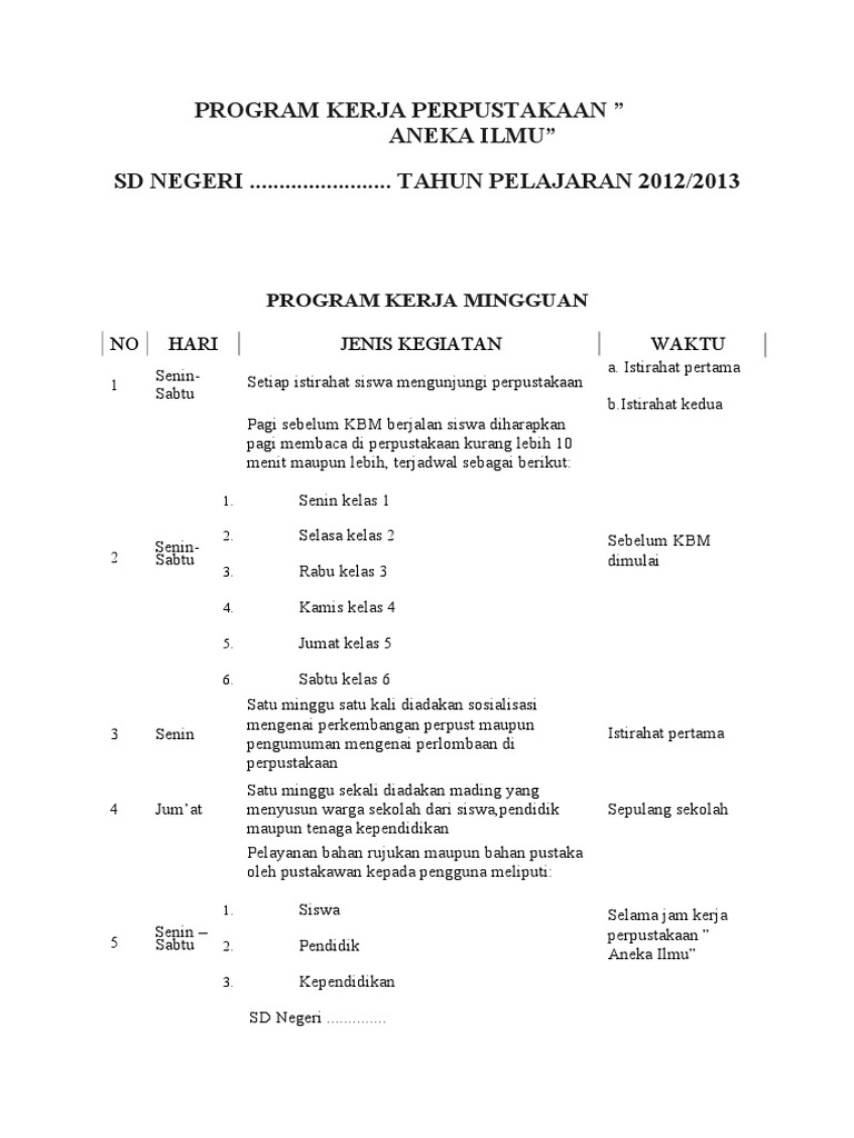 Program Kerja Perpustakaan | PDF | Kajian Bahasa Asing