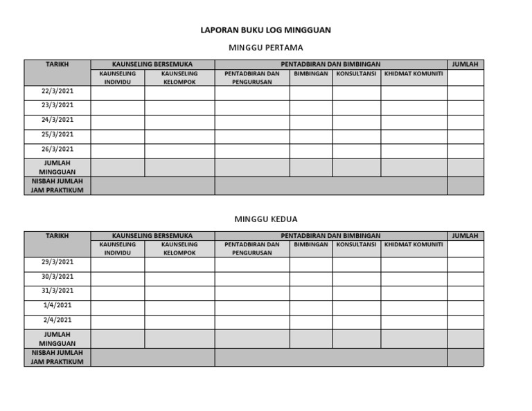 Template Laporan Buku Log Mingguan | PDF