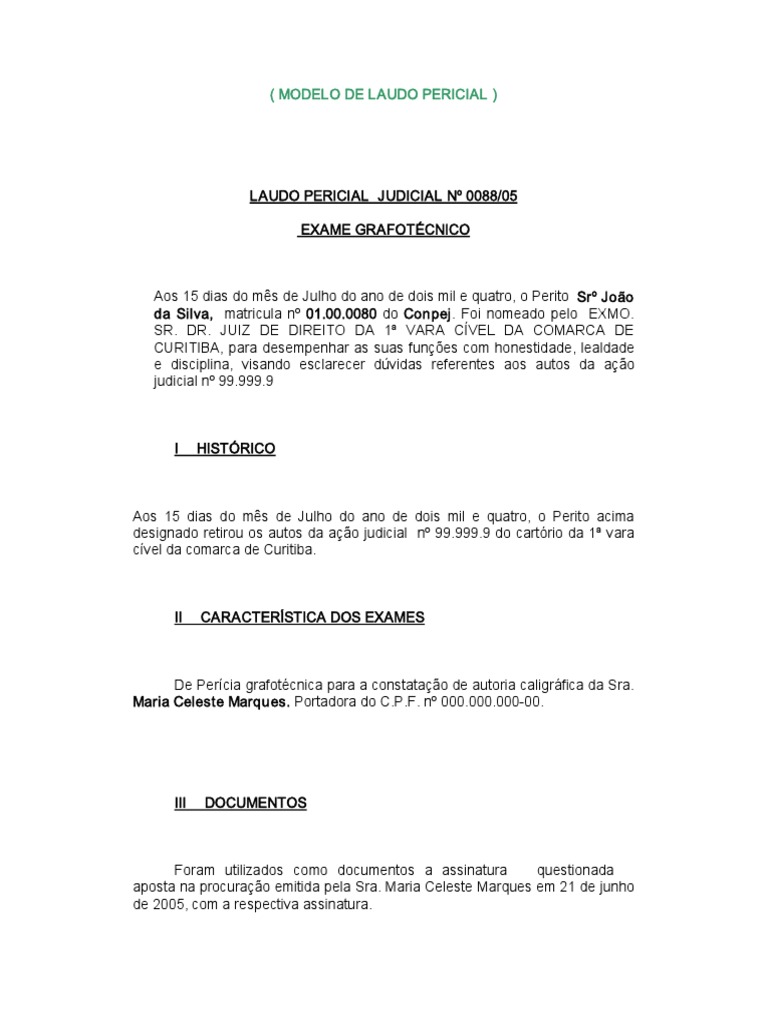 Modelo de Laudo Pericial | PDF | Science | Ciência (geral)
